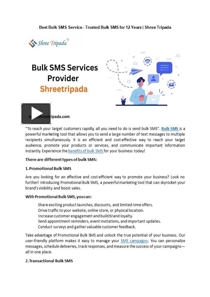 Best Bulk SMS Service - Trusted Bulk SMS for 12 Years | Shree Tripada ...