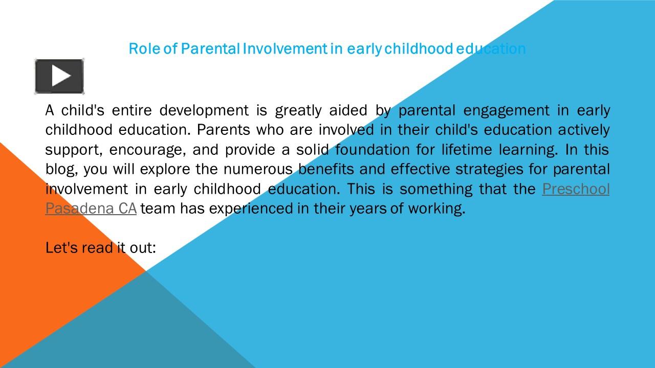 Role of Parental Involvement in early childhood education presentation ...