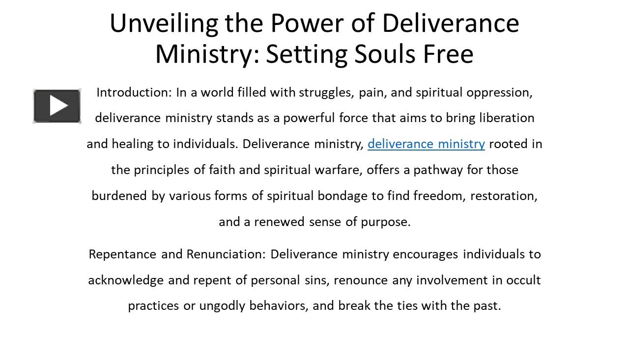Unveiling the Power of Deliverance Ministry: Setting Souls Free ...