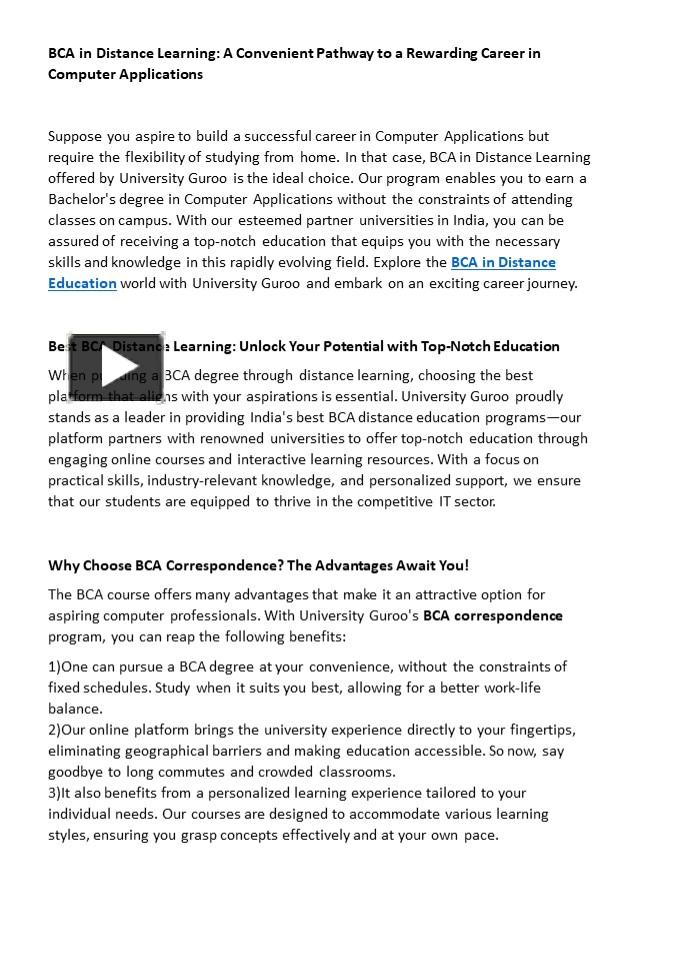 PPT – BCA in Distance Learning: A Convenient Pathway to a Rewarding ...