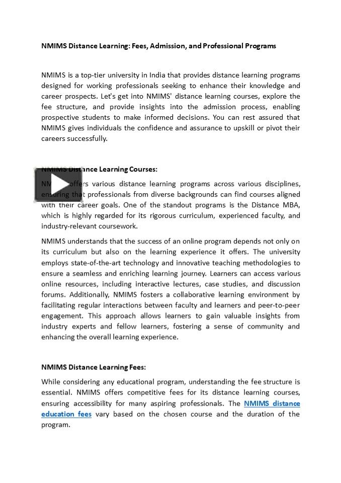 NMIMS Distance Learning: Fees, Admission, and Professional Programs ...