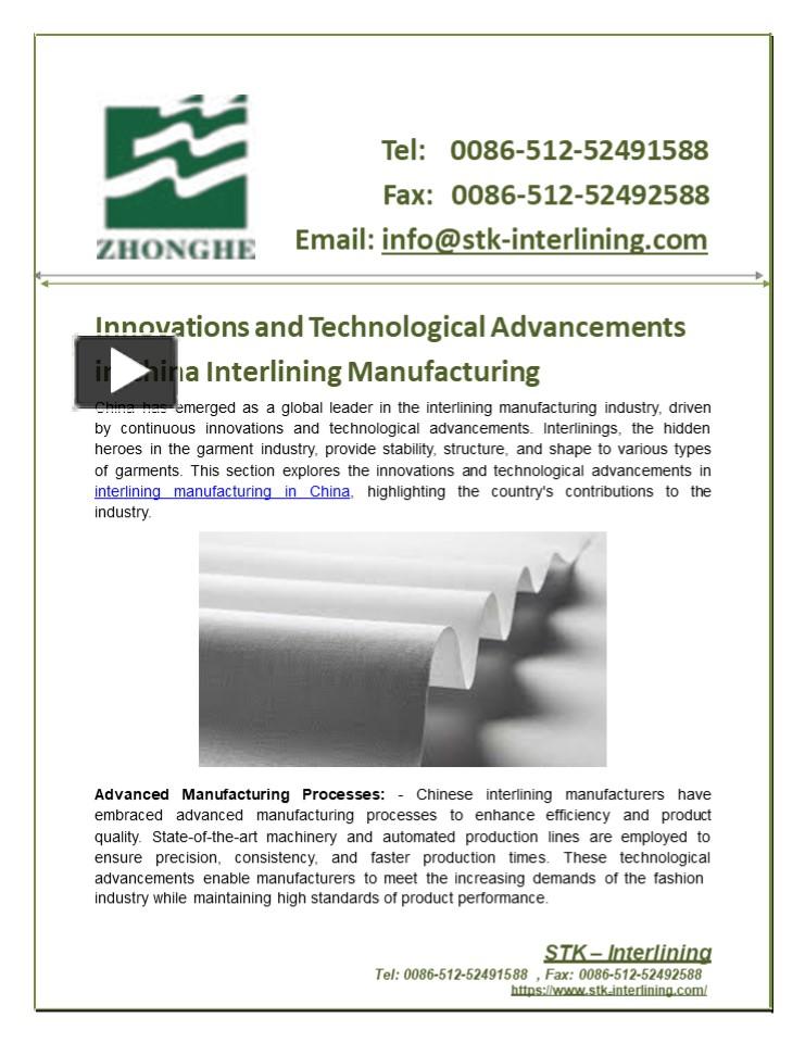 PPT – Innovations and Technological Advancements in China Interlining ...