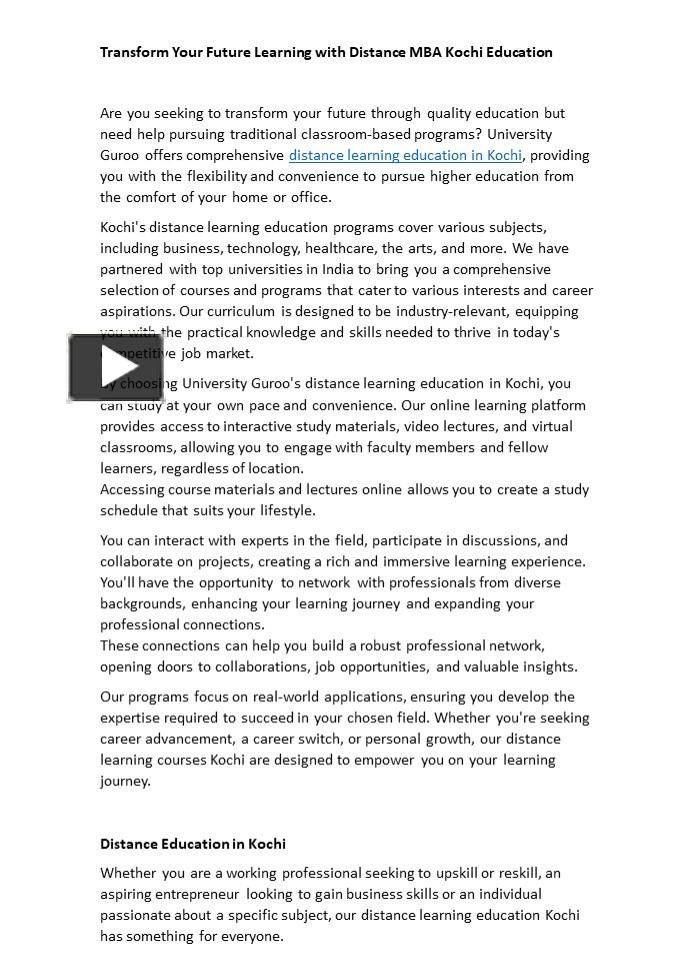 PPT – Transform Your Future Learning with Distance MBA Kochi Education ...