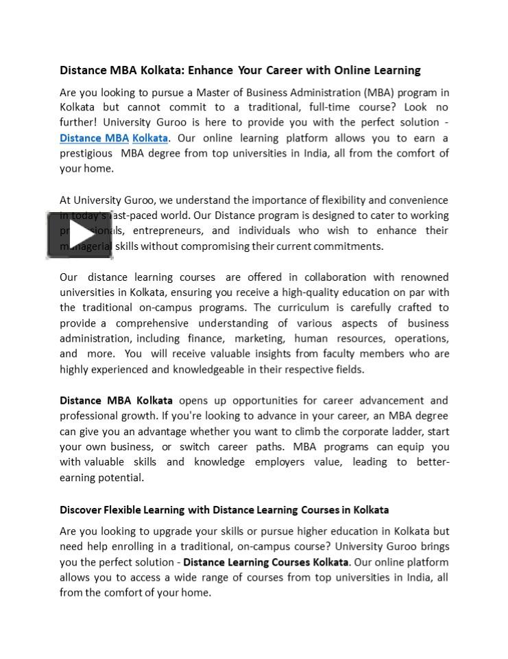 PPT – Distance MBA Kolkata: Enhance Your Career with Online Learning ...