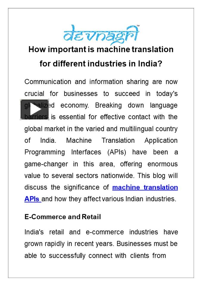 PPT – How important is machine translation for different industries in ...