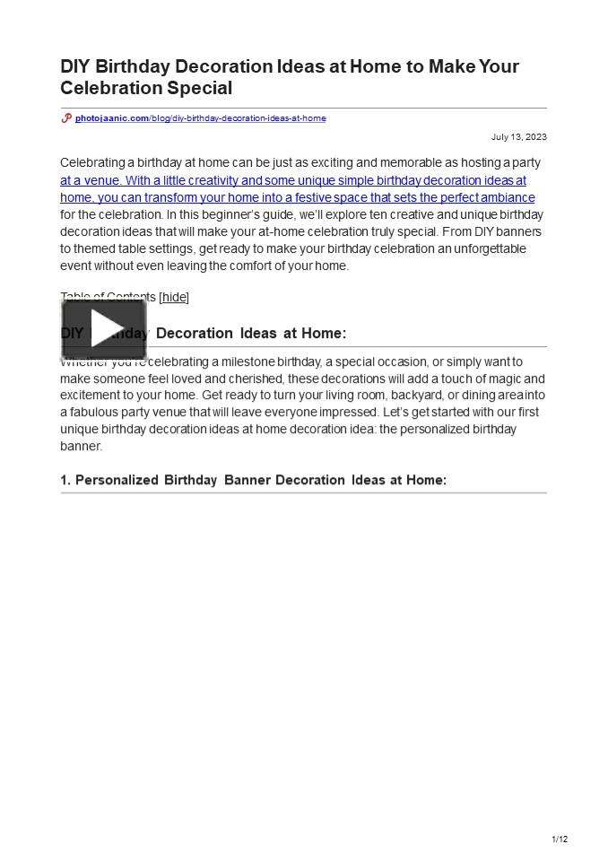 PPT – DIY Birthday Decoration Ideas at Home to Make Your Celebration ...