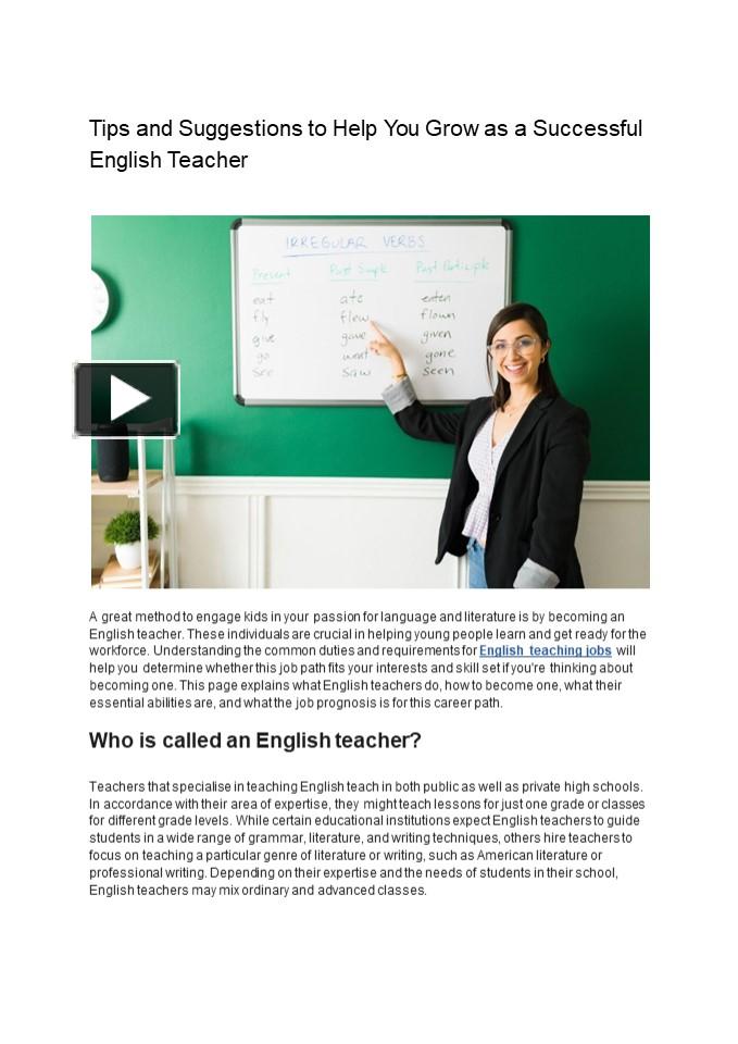 English Teacher Jobs- Tips To Grow As A Successful English Teacher ...