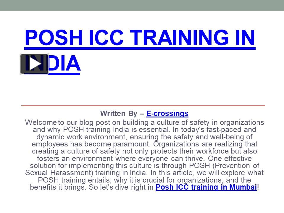 Posh ICC training in India presentation | free to download