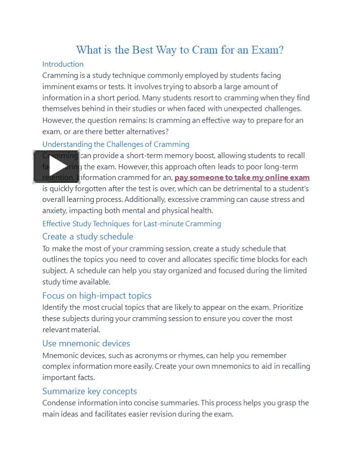 What is the Best Way to Cram for an Exam? presentation | free to download