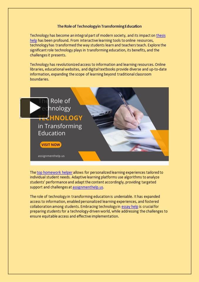 The Role of Technology in Transforming Education presentation | free to ...