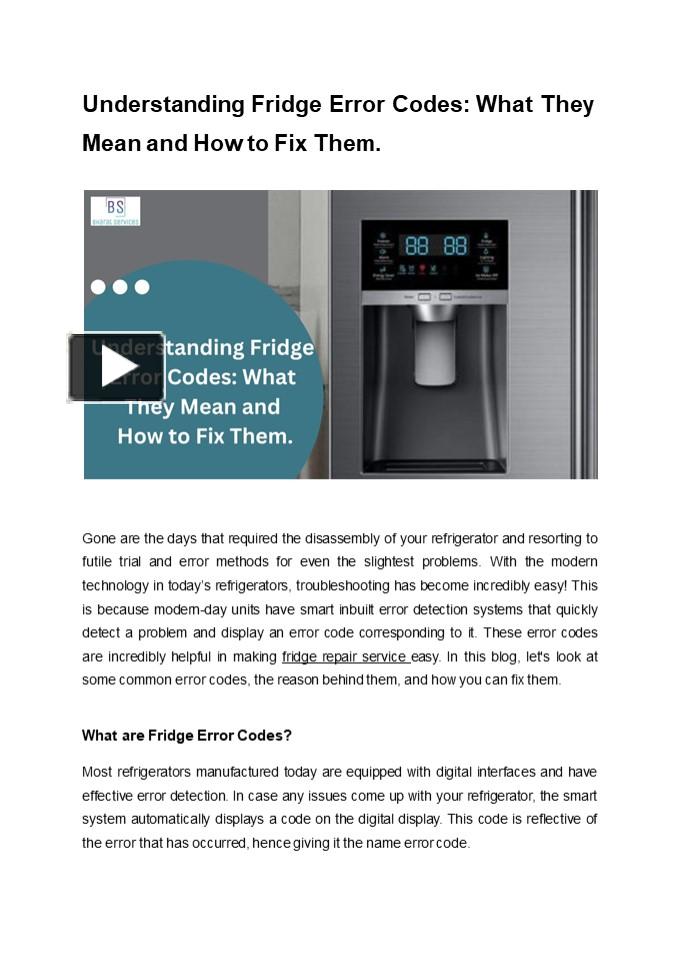 Understanding Fridge Error Codes: What They Mean and How to Fix Them ...