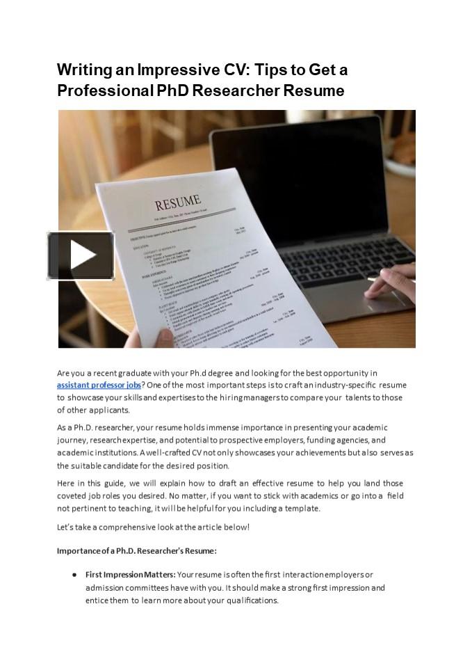 Assistant Professor Jobs- Tips To Write A Professional Resume ...