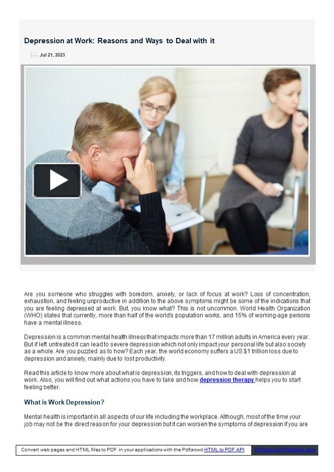 Depression at Work: Reasons and Ways to Deal with it presentation ...