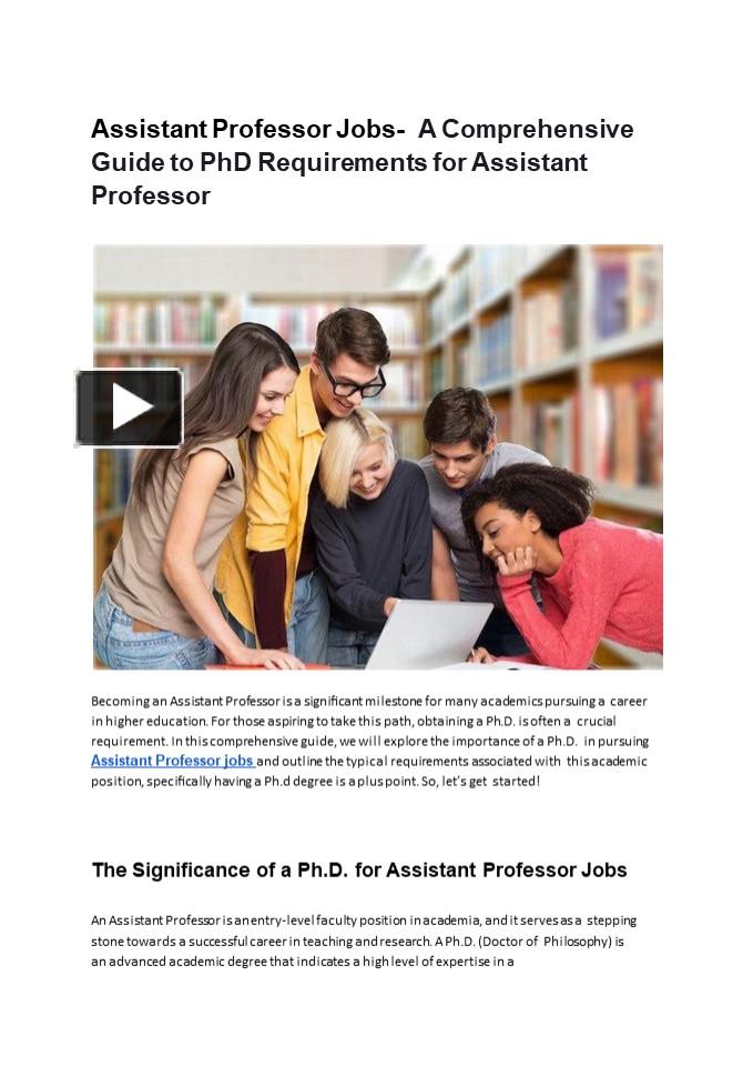 Assistant Professor Jobs- A Guide To PhD Requirements For It ...