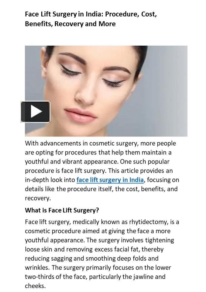 PPT – Face Lift Surgery in India Procedure, Cost, Benefits, Recovery ...