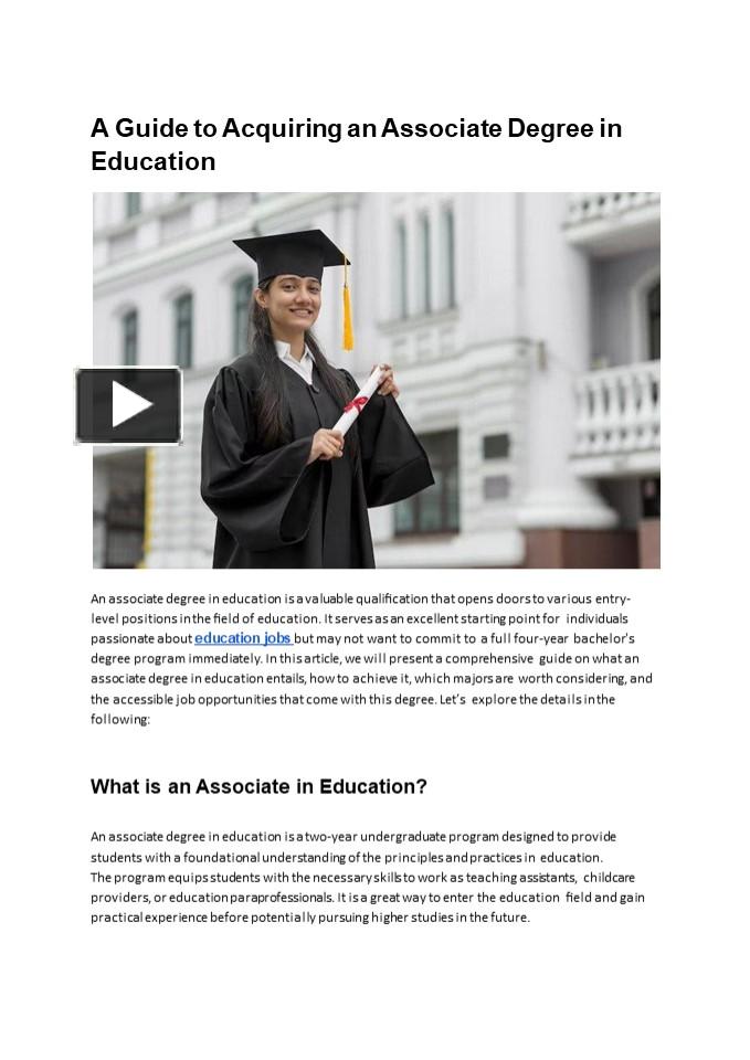 A Guide to Acquiring an Associate Degree in Education presentation ...