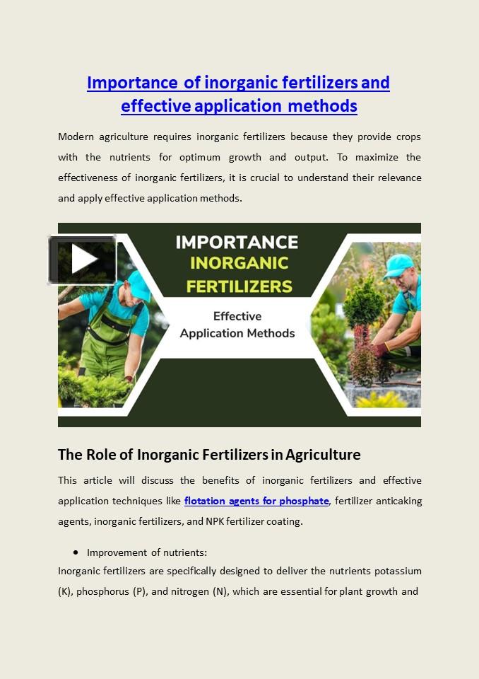 PPT – Importance of inorganic fertilizers and effective application ...