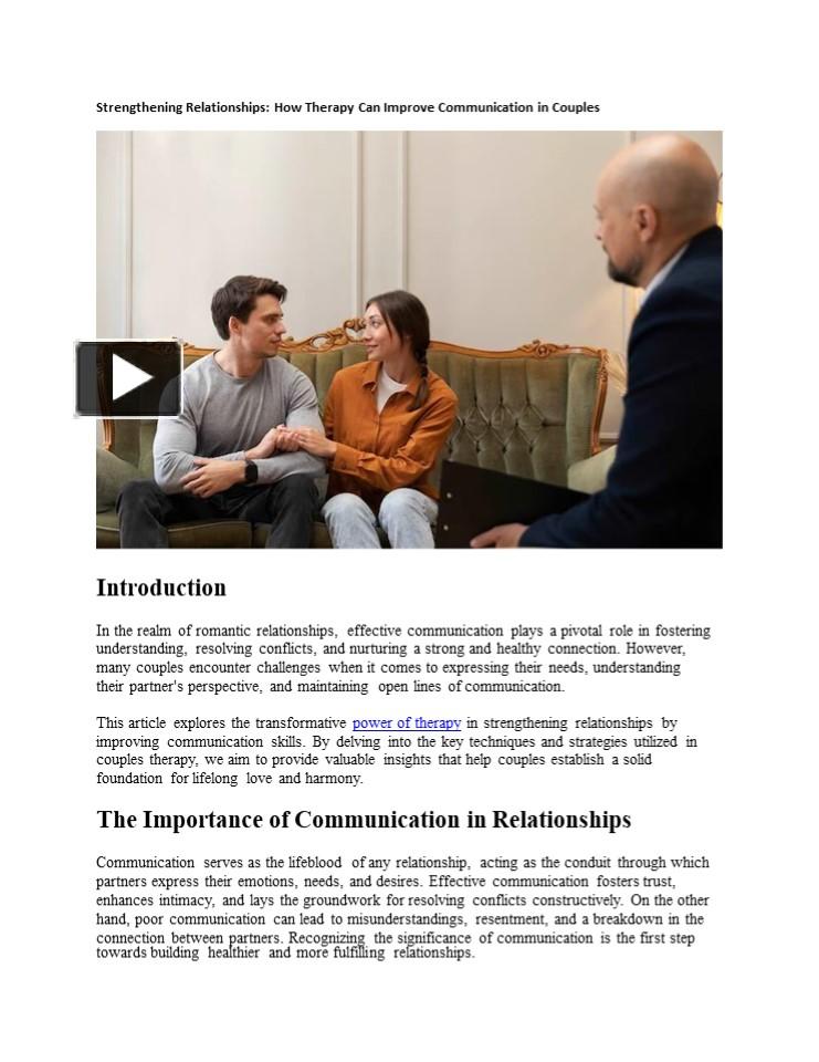Strengthening Relationships: How Therapy Can Improve Communication in ...