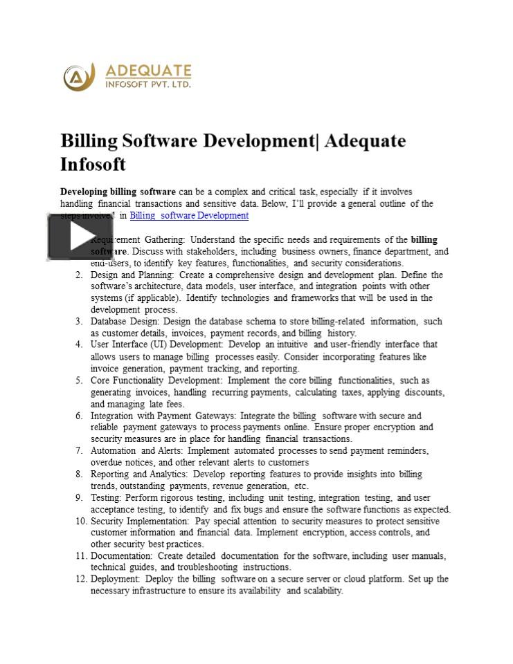 Billing Software Development| Adequate Infosoft presentation | free to ...