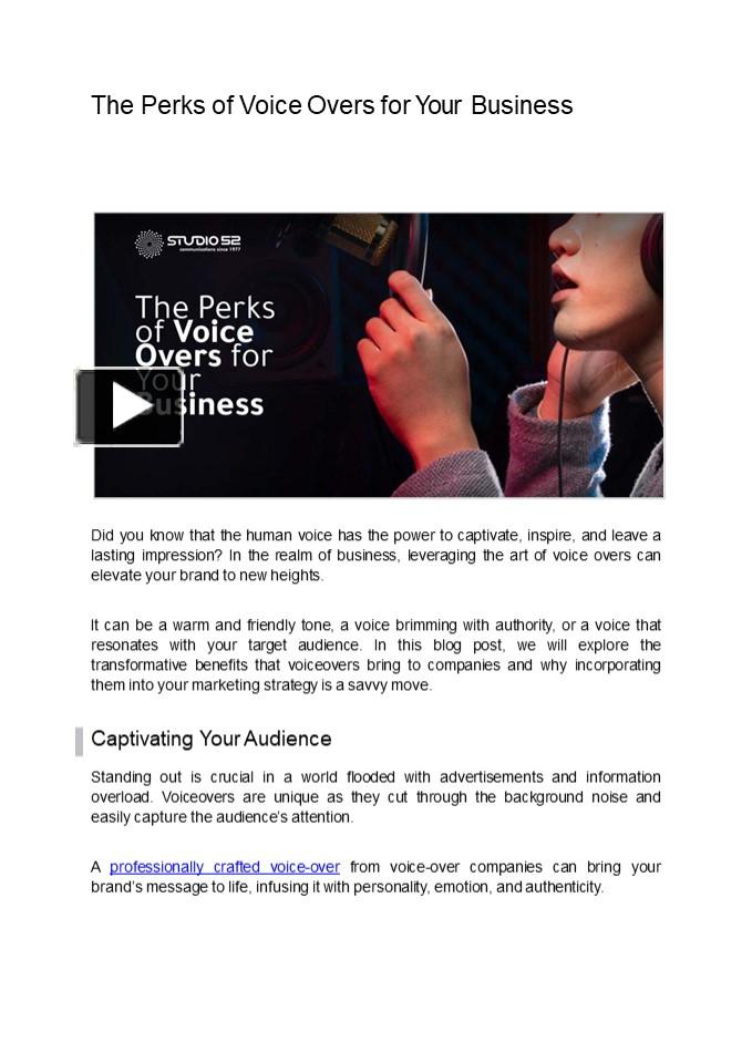 The Perks of Voice Overs for Your Business - Studio 52 presentation ...