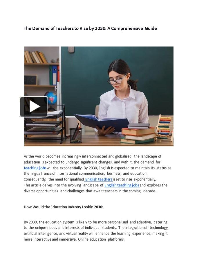 PPT – English Teacher Jobs- Demand of Teachers to Rise by 2030 ...