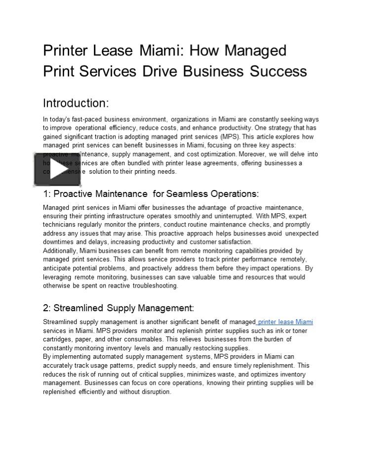 PPT – Printer Lease Miami: How Managed Print Services Drive Business ...