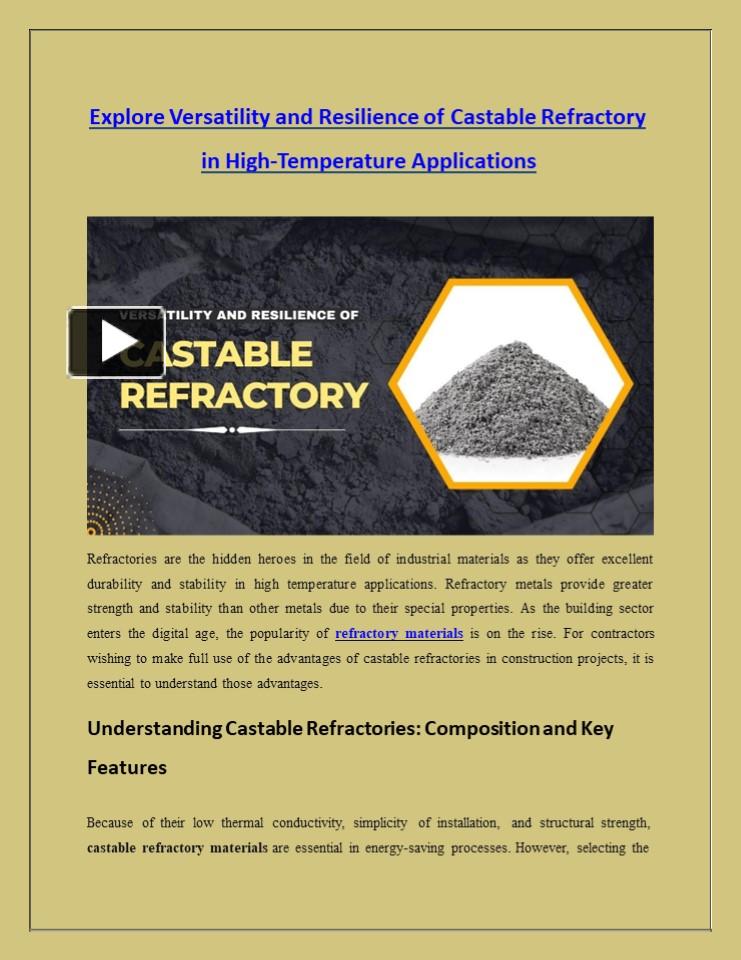 Explore Versatility and Resilience of Castable Refractory in High ...