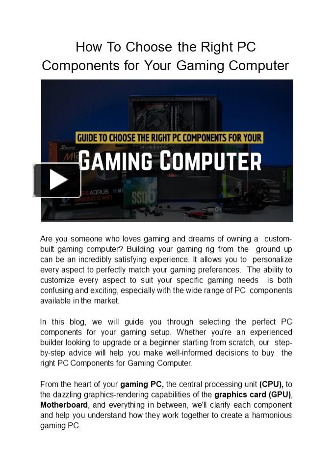 Tips: How To Choose the Right Components for Your Gaming PC ...