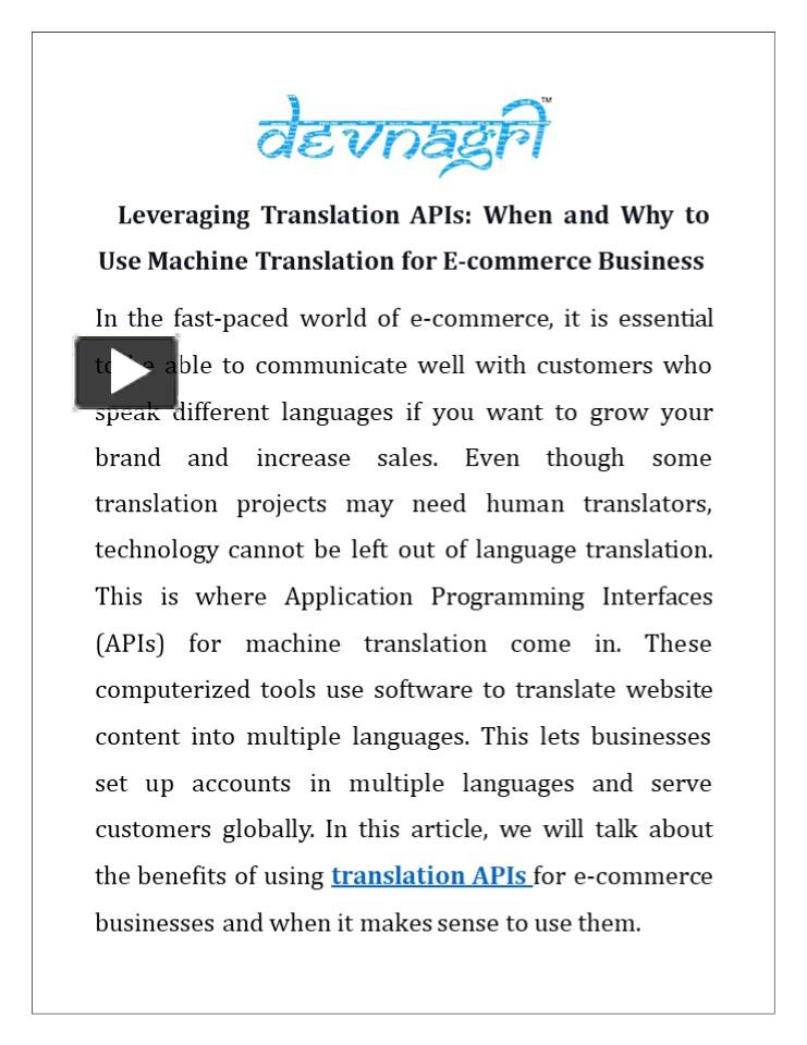 Leveraging Translation APIs: When and Why to Use Machine Translation ...