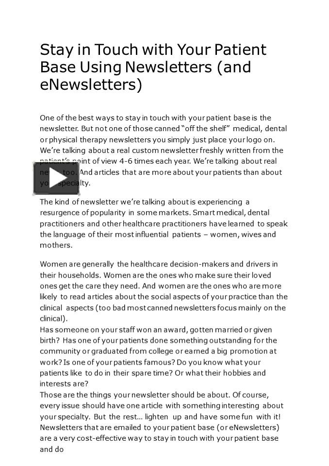 PPT – Stay in Touch with Your Patient Base Using Newsletters (and ...