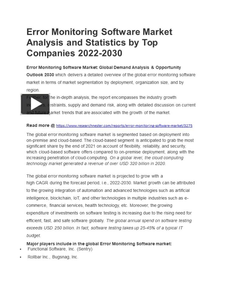 PPT – Error Monitoring Software Market Analysis and Statistics by Top ...