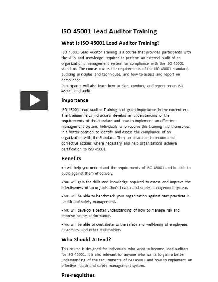 ISO 45001:2018 LEAD AUDITOR TRAINING presentation | free to download
