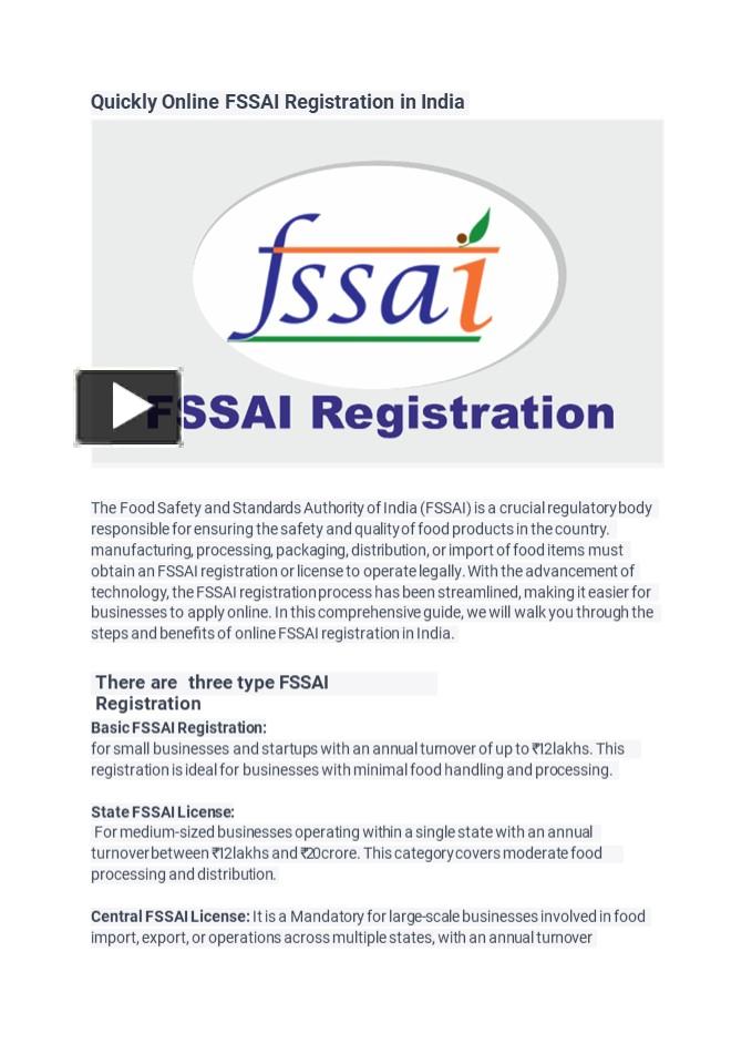 PPT – Quickly Online FSSAI Registration in India PowerPoint ...