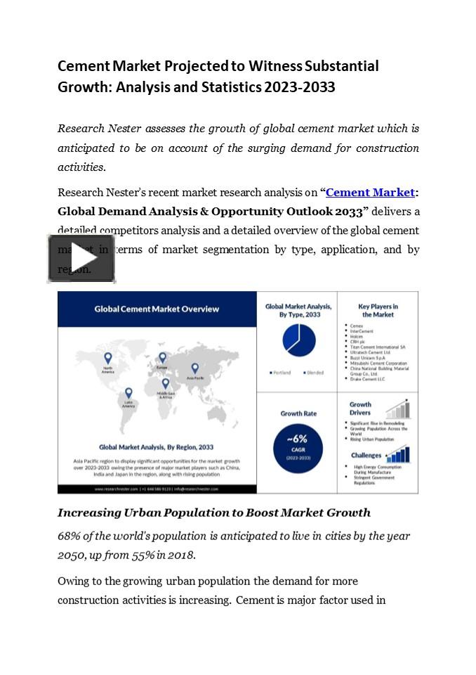 PPT – Cement Market: Forecasting Robust Industry Growth and Development ...