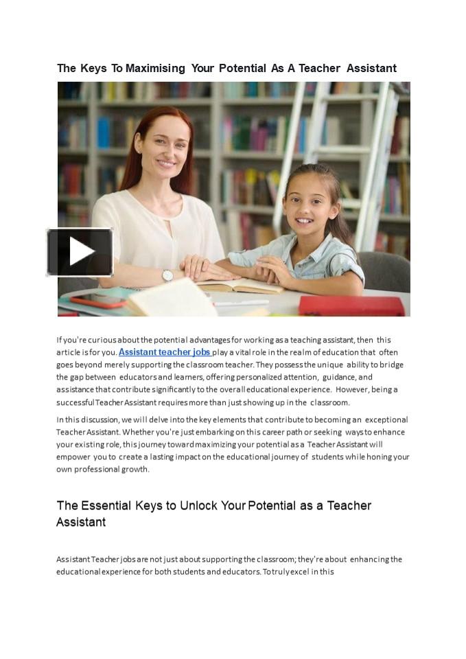PPT – Assistant Teacher Jobs-Keys To Maximise Your Teaching Potential ...