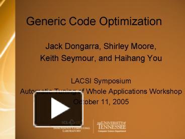 PPT – Generic Code Optimization PowerPoint presentation | free to ...