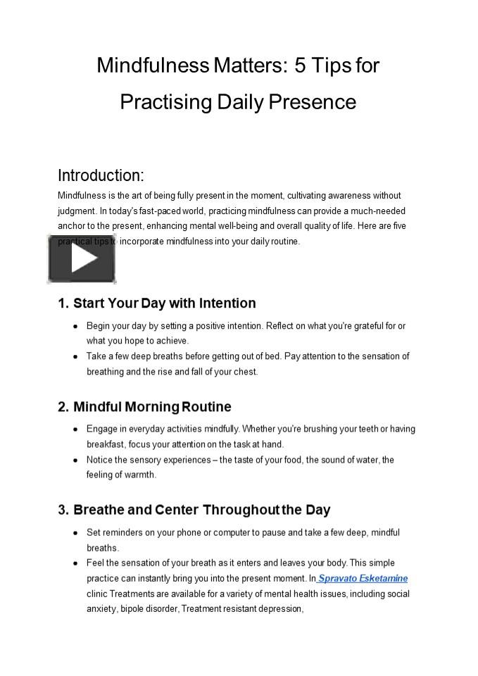 Mindfulness Matters: 5 Tips for Practising Daily Presence presentation ...