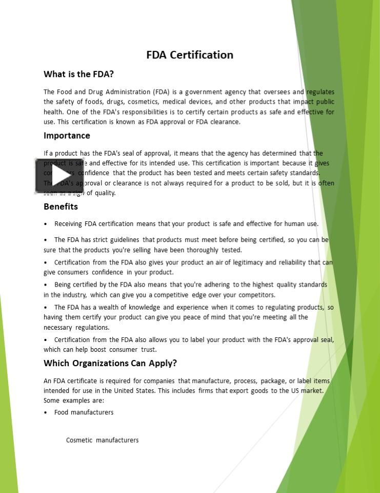 FDA Certification presentation | free to download