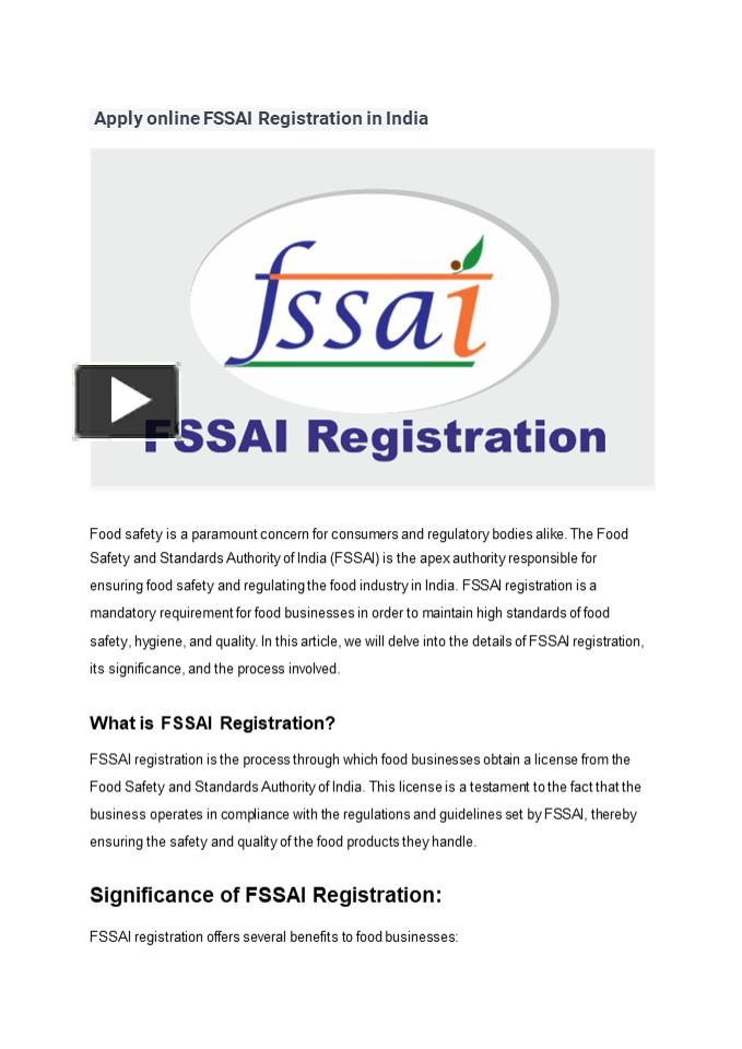 PPT – Apply online FSSAI Registration in India PowerPoint presentation ...