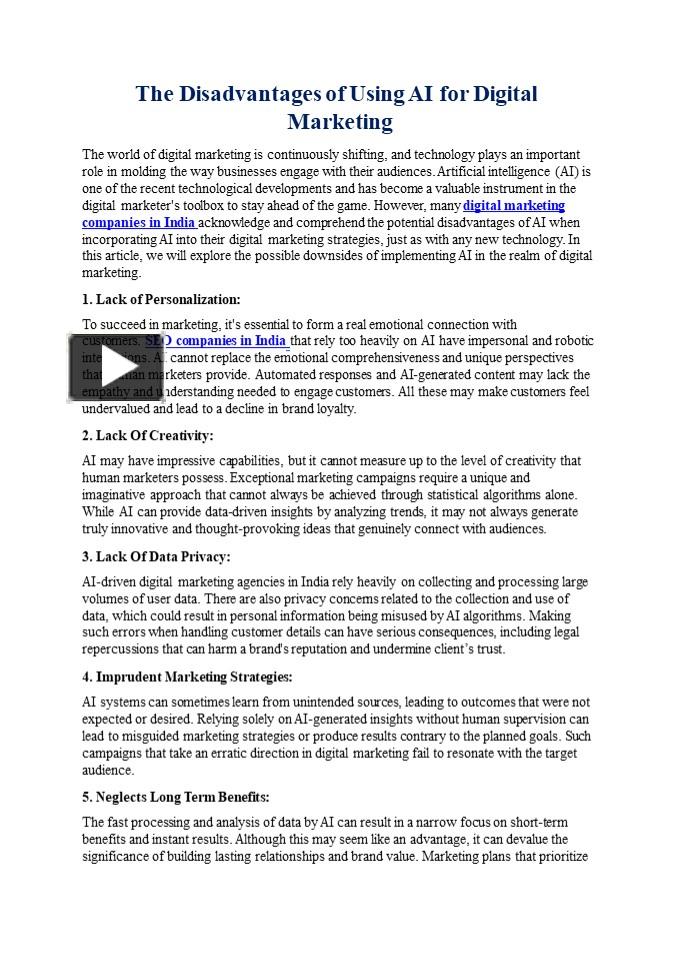 The Disadvantages of Using AI for Digital Marketing presentation | free ...