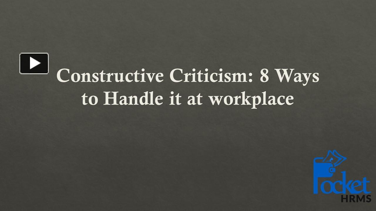 Constructive Criticism: 8 Ways to Handle it at workplace presentation ...