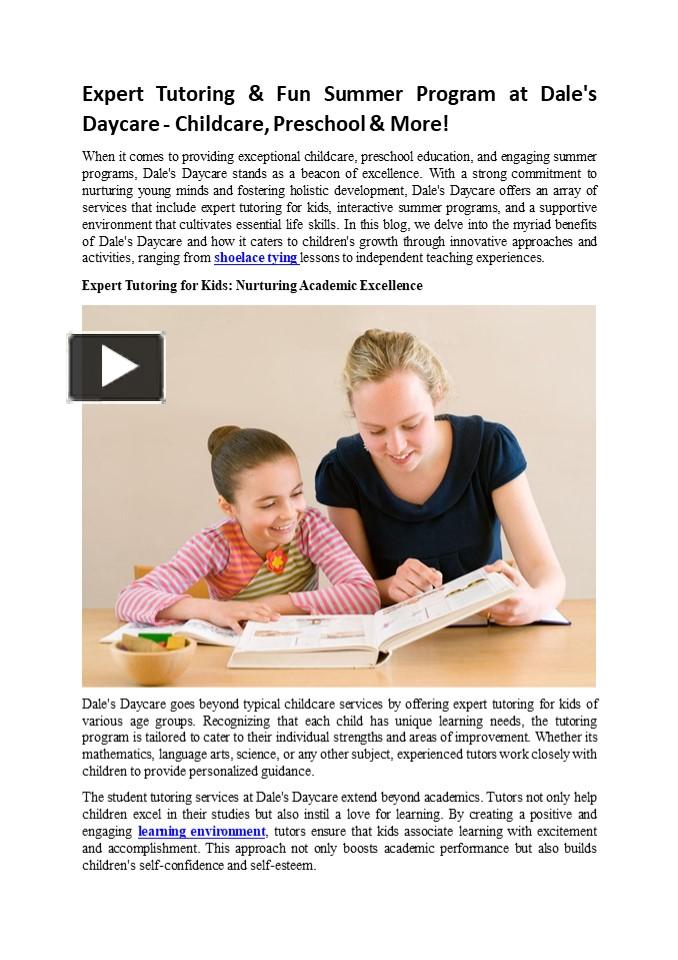 PPT – Expert Tutoring and Fun Summer Program at Dale's Daycare ...