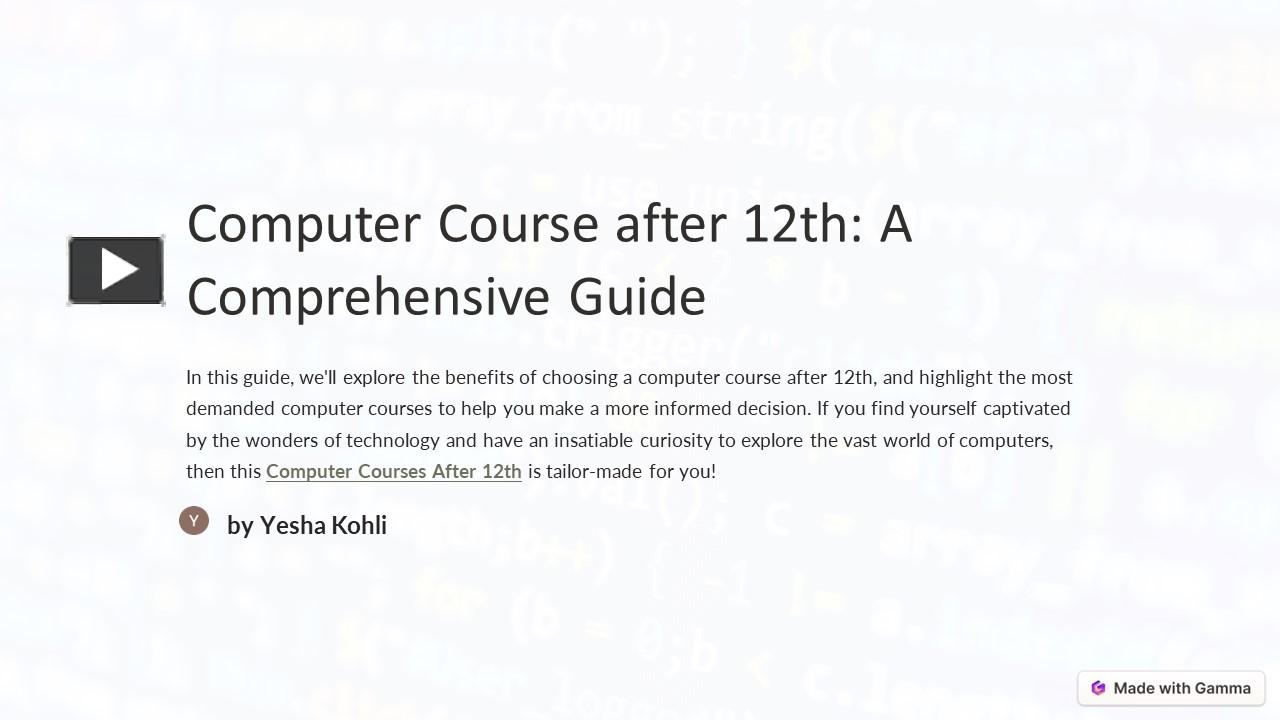Computer courses after 12th: A complete Guide presentation | free to ...