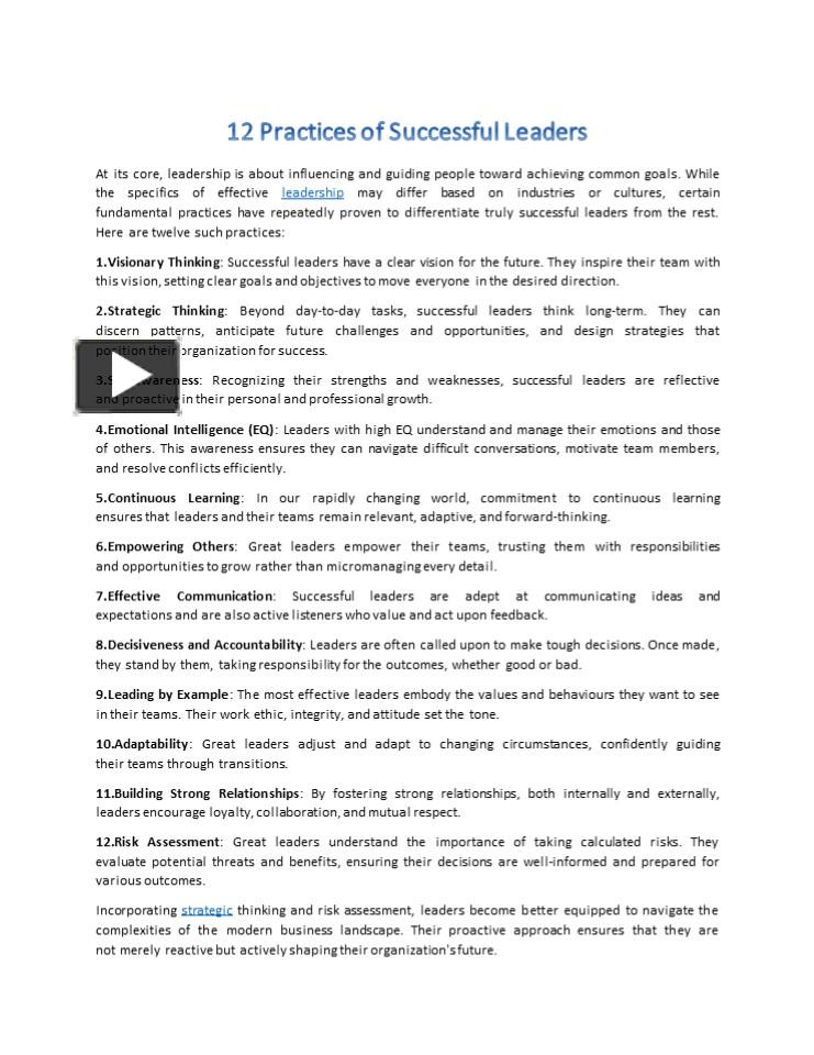 12 Practices of Successful Leaders presentation | free to download