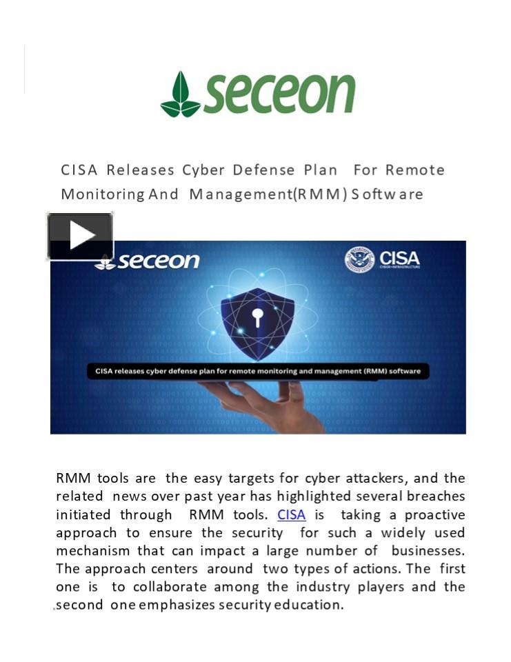 CISA Releases Cyber Defense Plan For Remote Monitoring And Management ...