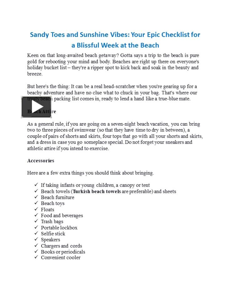 Sandy Toes and Sunshine Vibes: Your Epic Checklist for a Blissful Week ...