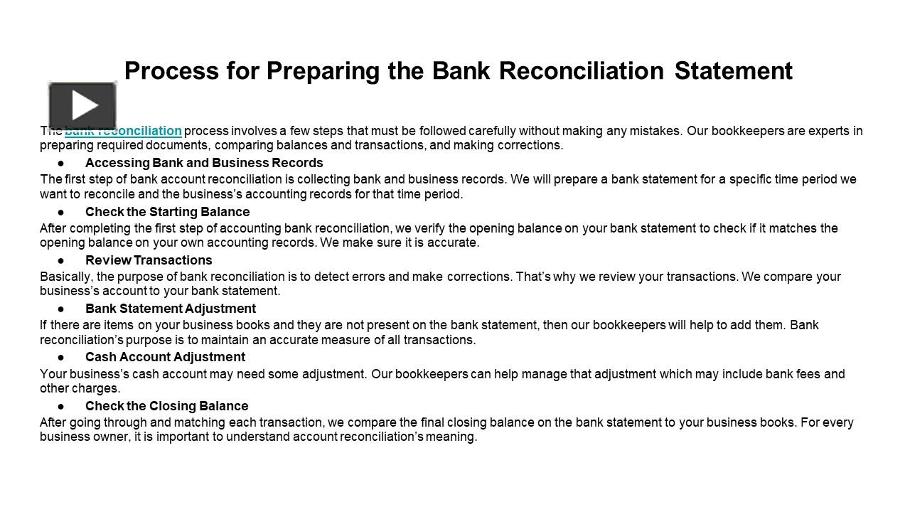 Process for Preparing the Bank Reconciliation Statement presentation ...