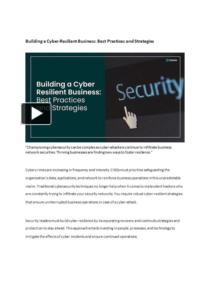 Building a Cyber-Resilient Business: Best Practices and Strategies ...