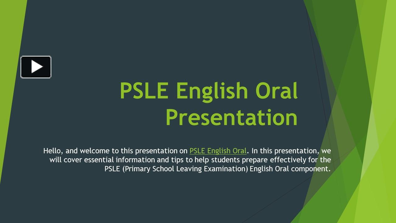 PSLE English Oral presentation | free to download