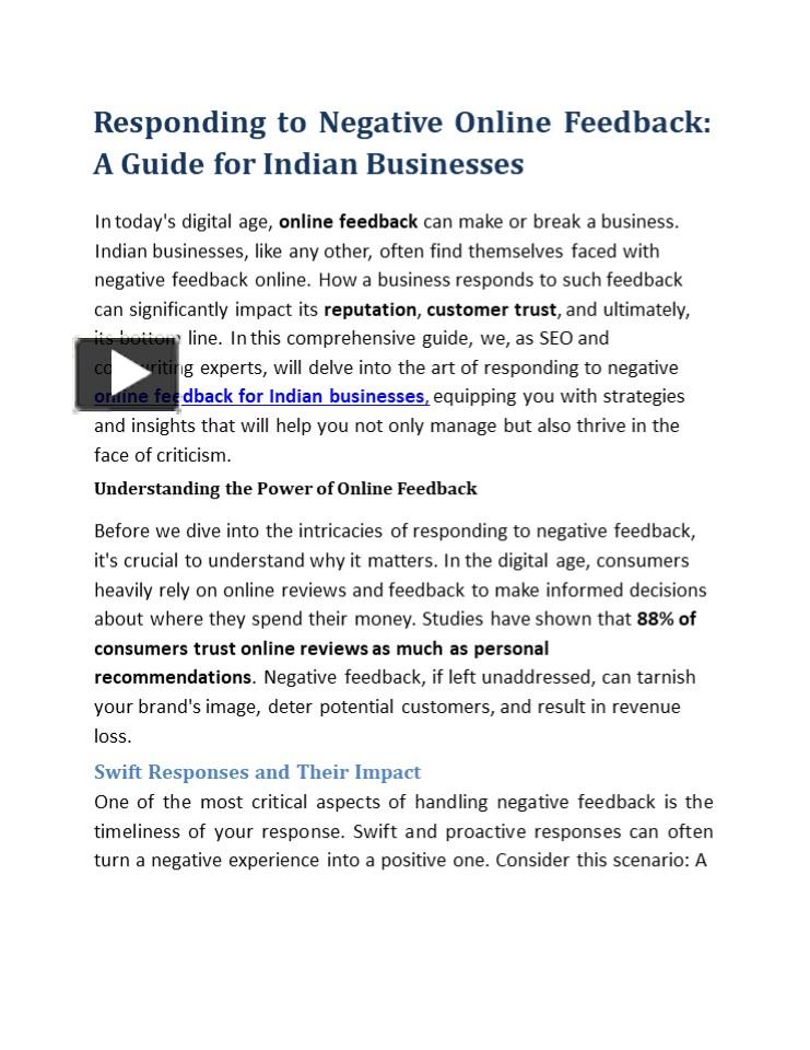 Responding to Negative Online Feedback: A Guide for Indian Businesses ...
